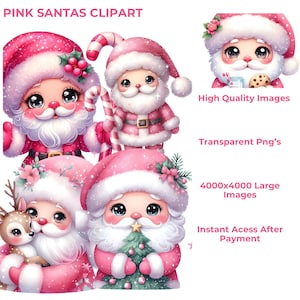 Sweet Santas Clip Art, Cute Santa Clipart, Pink Santa's Clipart, Pink ...