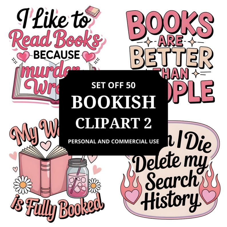 Bookish Clipart Bundle Vol. 2 | 50 Booktok Quotes | Smut Reading ...