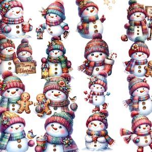 CU Cute Snowmen Clip Art, Adorable Snowman Png, Digital Snowmen PNG ...