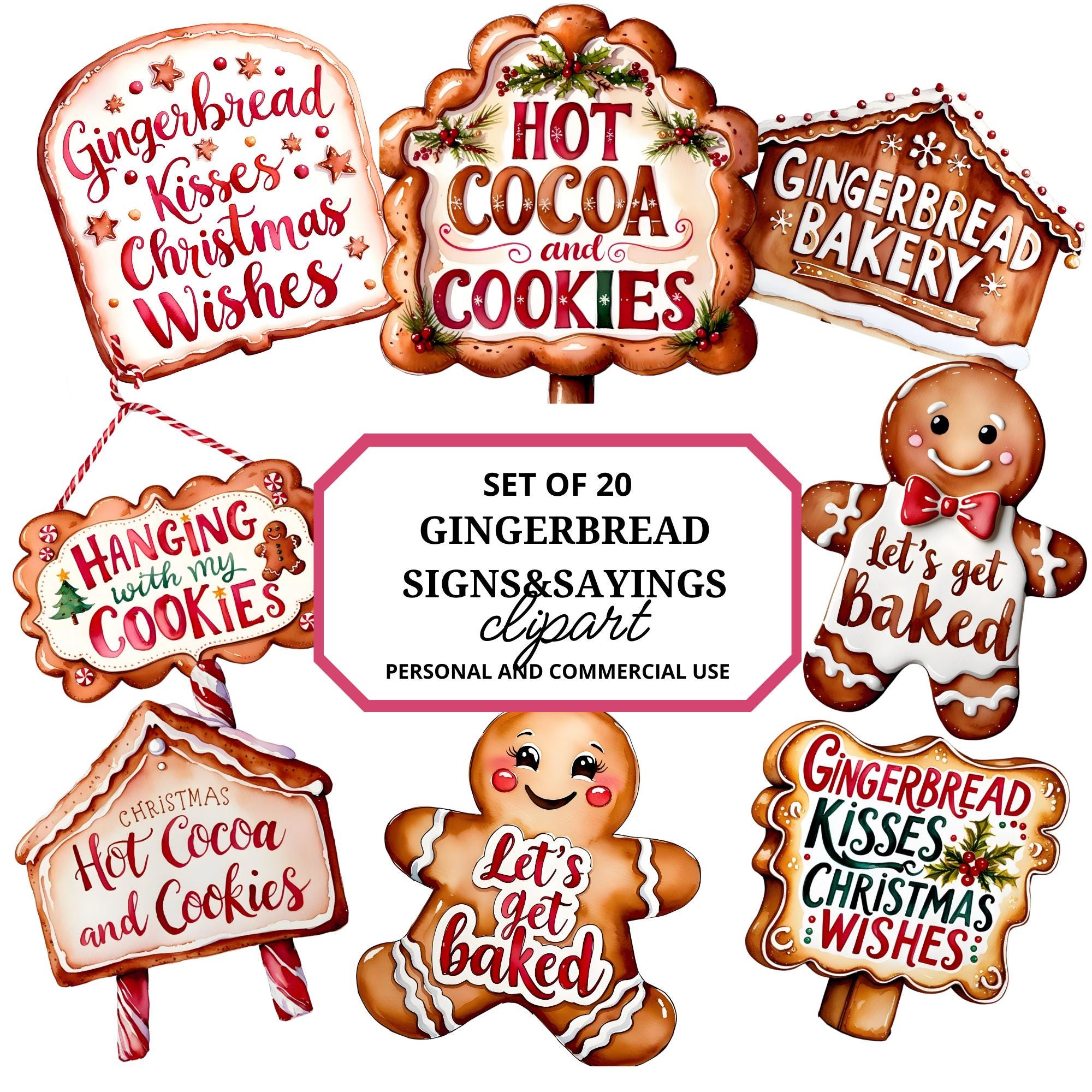 Gingerbread Signs Clip Art, Christmas Sayings Clipart, Holiday Clipart ...