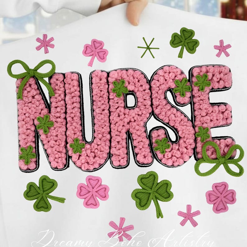 Nurse PNG | St Patrick’s Day Crochet Shamrock Design | Pink Green Pom ...