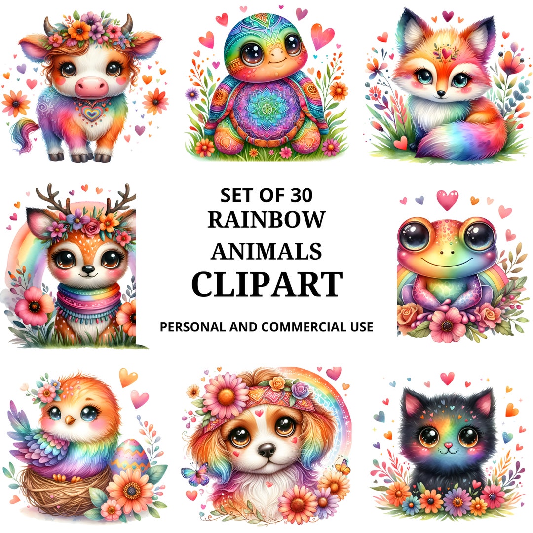 Rainbow Animals Clipart, Rainbow Animals PNG, Rainbow Animals Wall Art ...