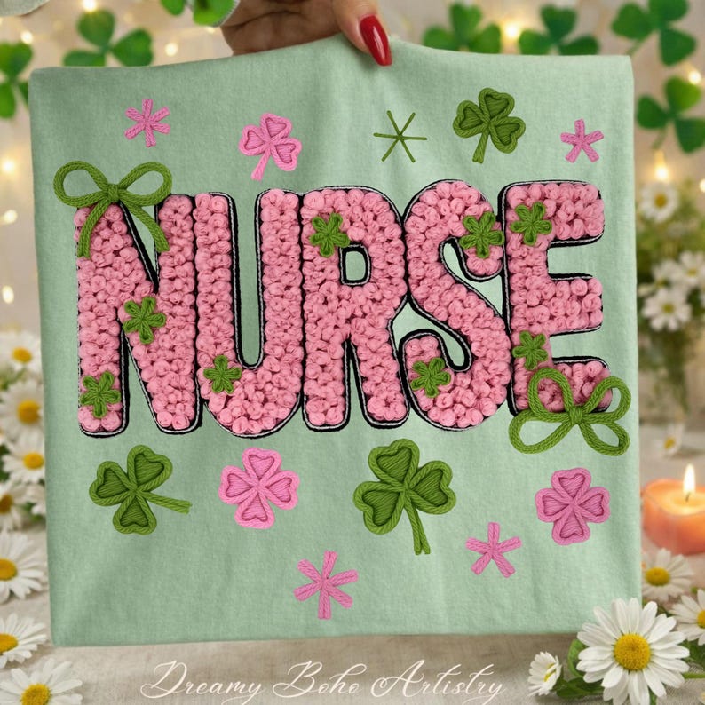 Nurse PNG | St Patrick’s Day Crochet Shamrock Design | Pink Green Pom ...