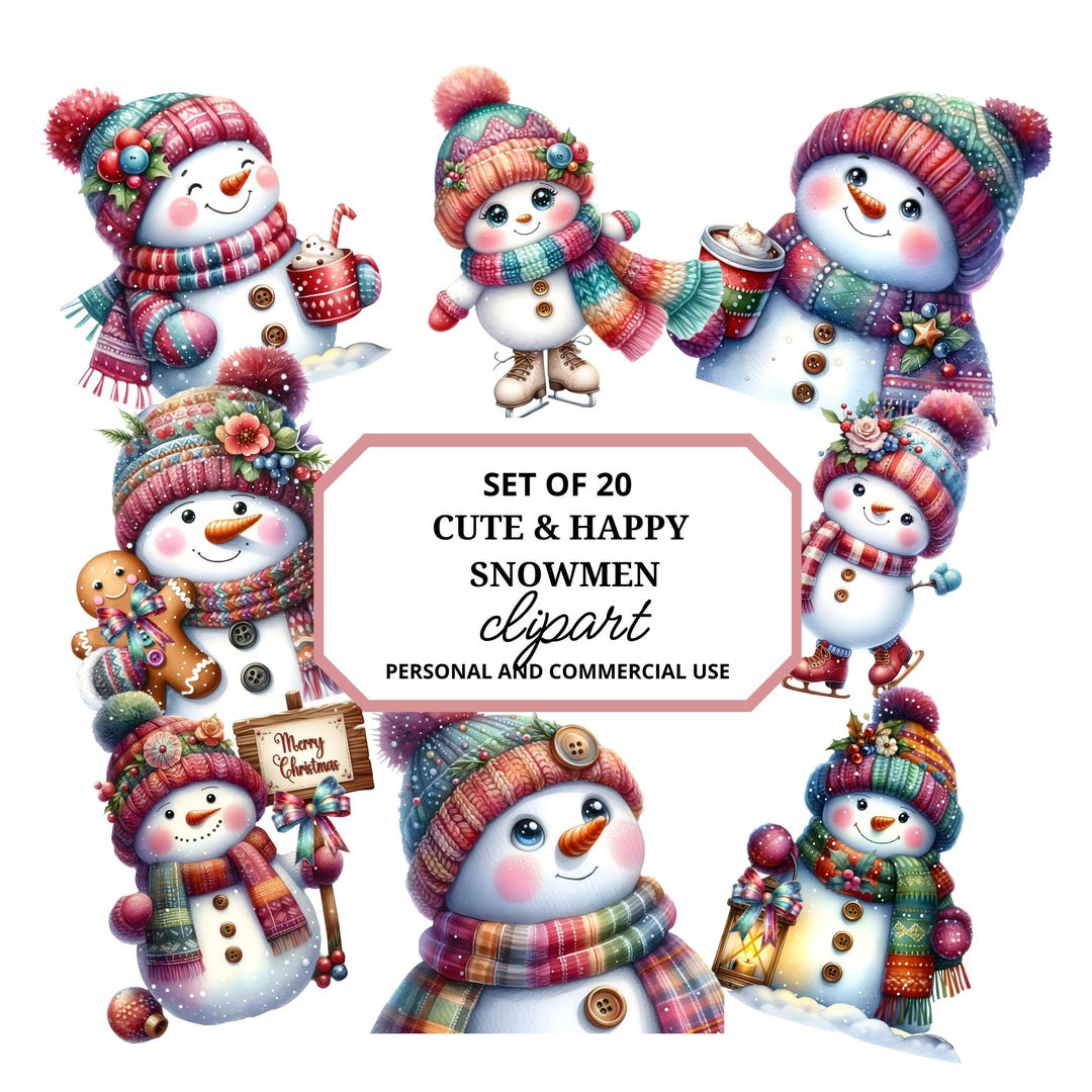 CU Cute Snowmen Clip Art, Adorable Snowman Png, Digital Snowmen PNG ...