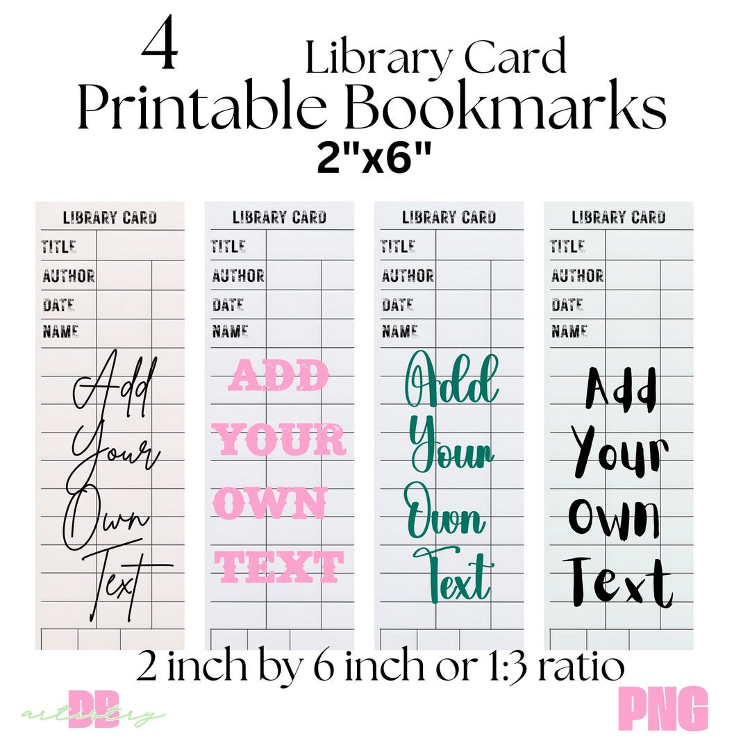 Blank Library Card Bookmark Png Bundle | Add Your Own Text | Printable ...