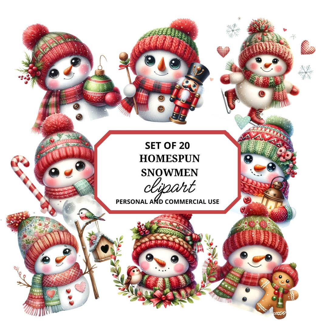 CU Homespun Snowmen Clip Art, Adorable Snowman Png, Digital Snowmen PNG ...