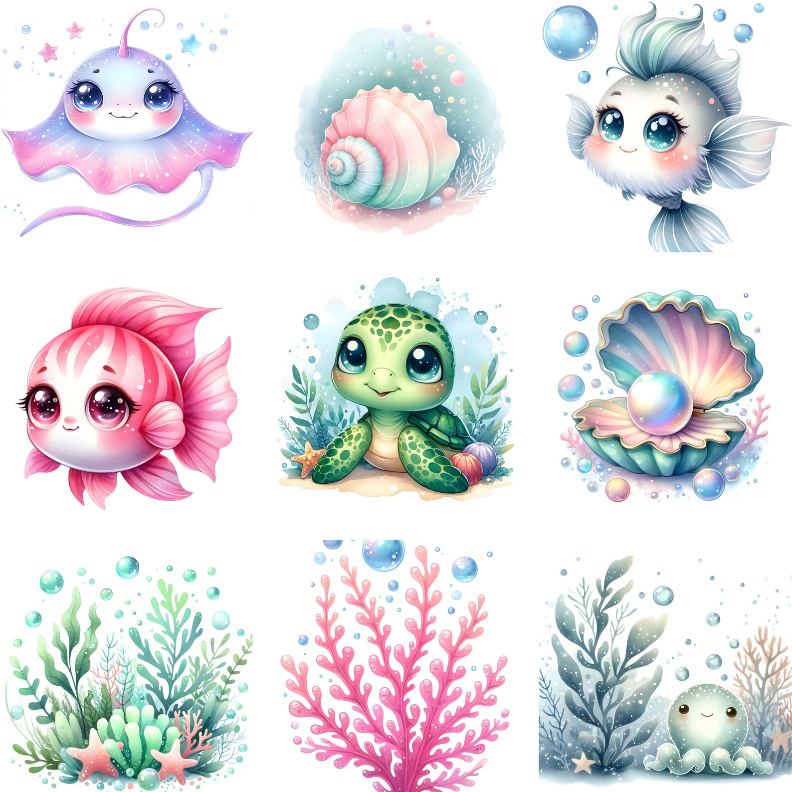 Cute Under the Sea Clip Art, Shark PNG, Jellyfish Wall Art, Digital ...