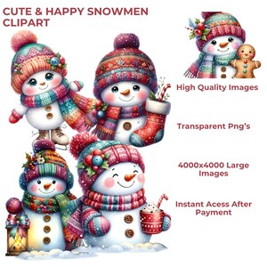CU Cute Snowmen Clip Art, Adorable Snowman Png, Digital Snowmen PNG ...