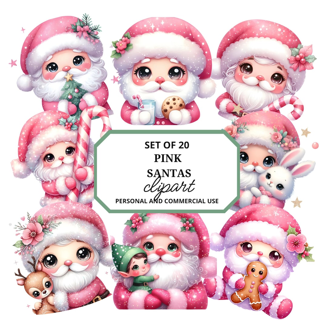Sweet Santas Clip Art, Cute Santa Clipart, Pink Santa's Clipart, Pink ...