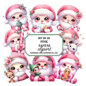 Sweet Santas Clip Art, Cute Santa Clipart, Pink Santa's Clipart, Pink ...