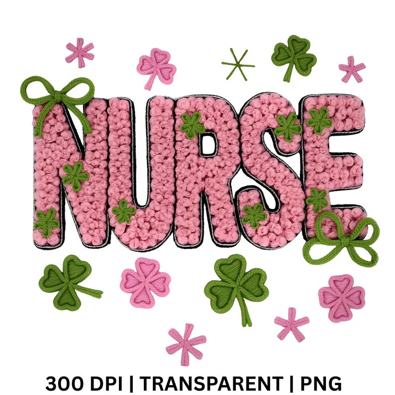 Nurse PNG | St Patrick’s Day Crochet Shamrock Design | Pink Green Pom ...