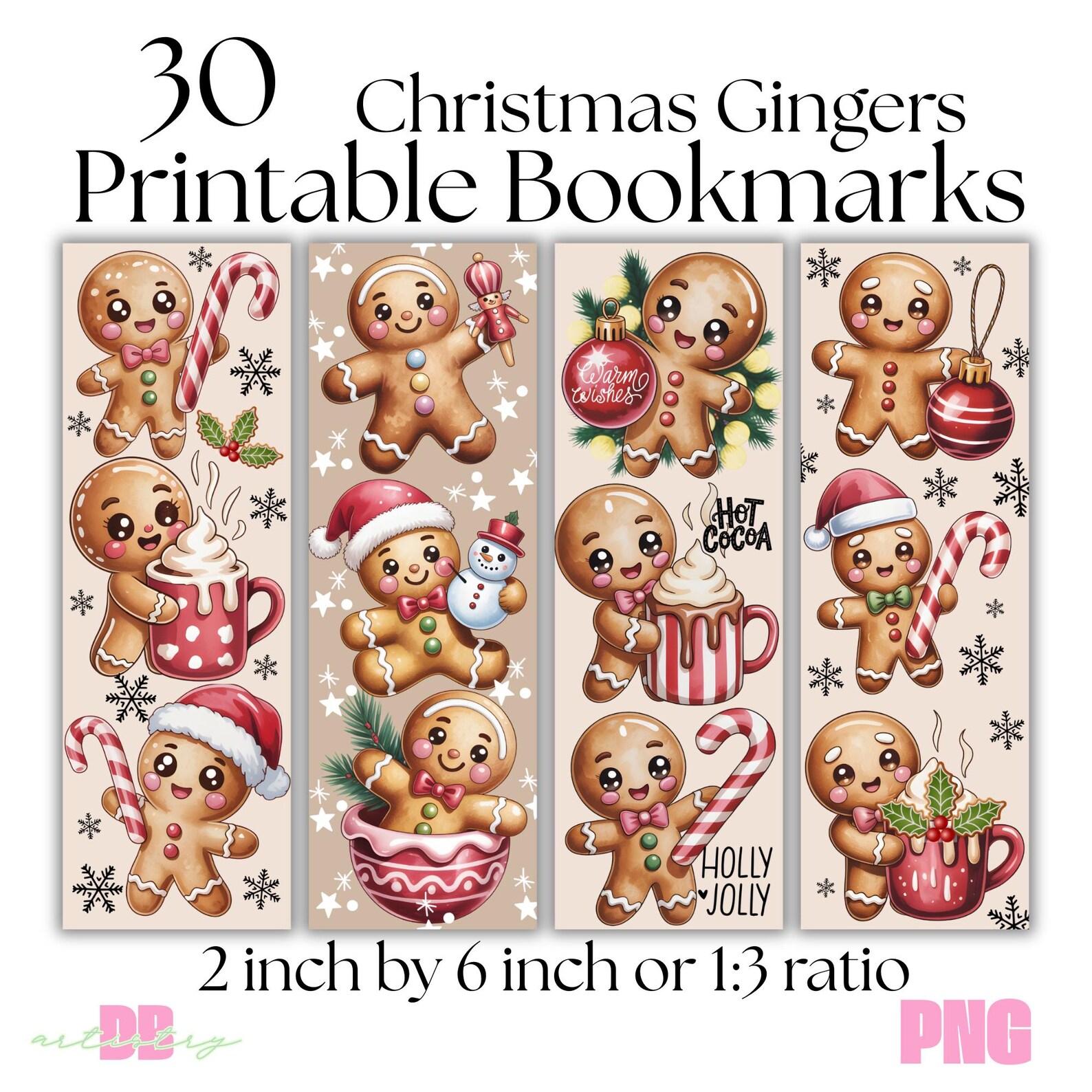 30 Christmas Gingers Bookmarks, Winter Gingerbread Bookmarks, DIY ...