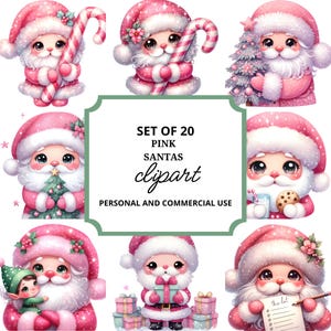 Sweet Santas Clip Art, Cute Santa Clipart, Pink Santa's Clipart, Pink ...