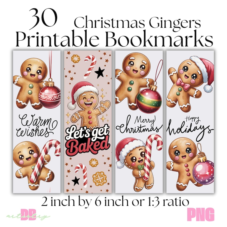 Christmas Gingerbread Bookmarks PNG Bundle | 30 Cozy Winter Bookmarks ...