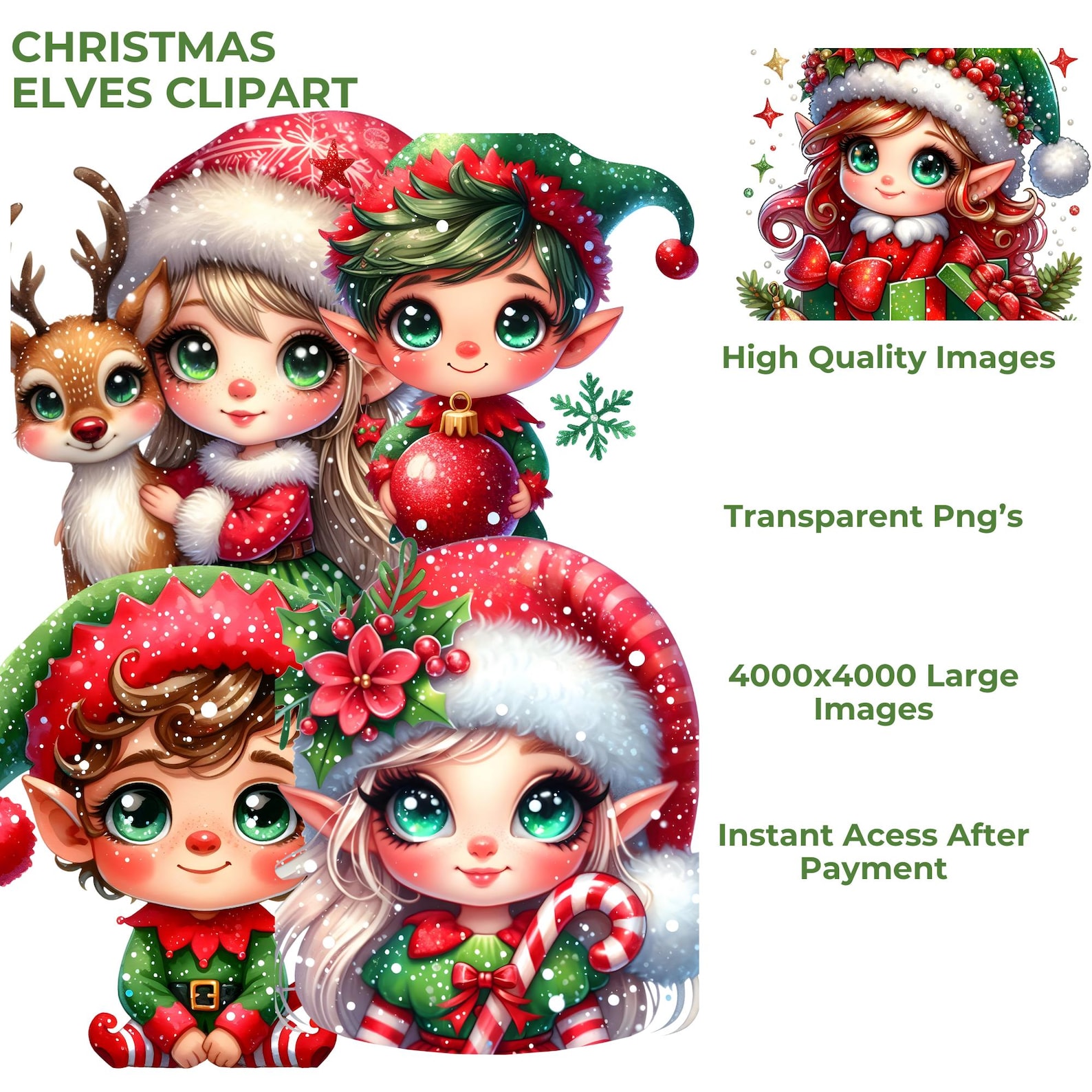 Christmas Elves Clip Art, Cute Elves Clipart, Sparkly Elves Clipart ...