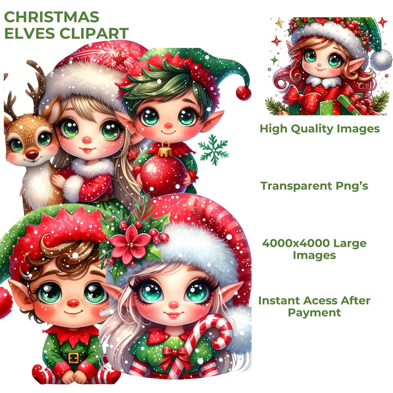 Christmas Elves Clip Art, Cute Elves Clipart, Sparkly Elves Clipart ...