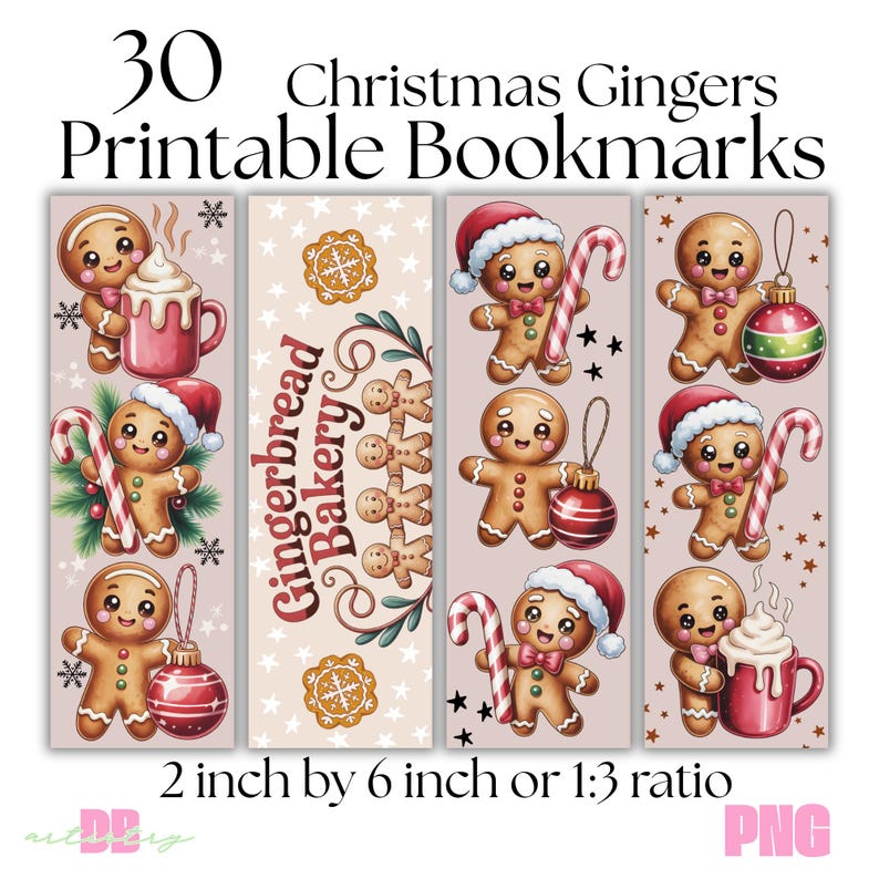 30 Christmas Gingers Bookmarks, Winter Gingerbread Bookmarks, DIY ...