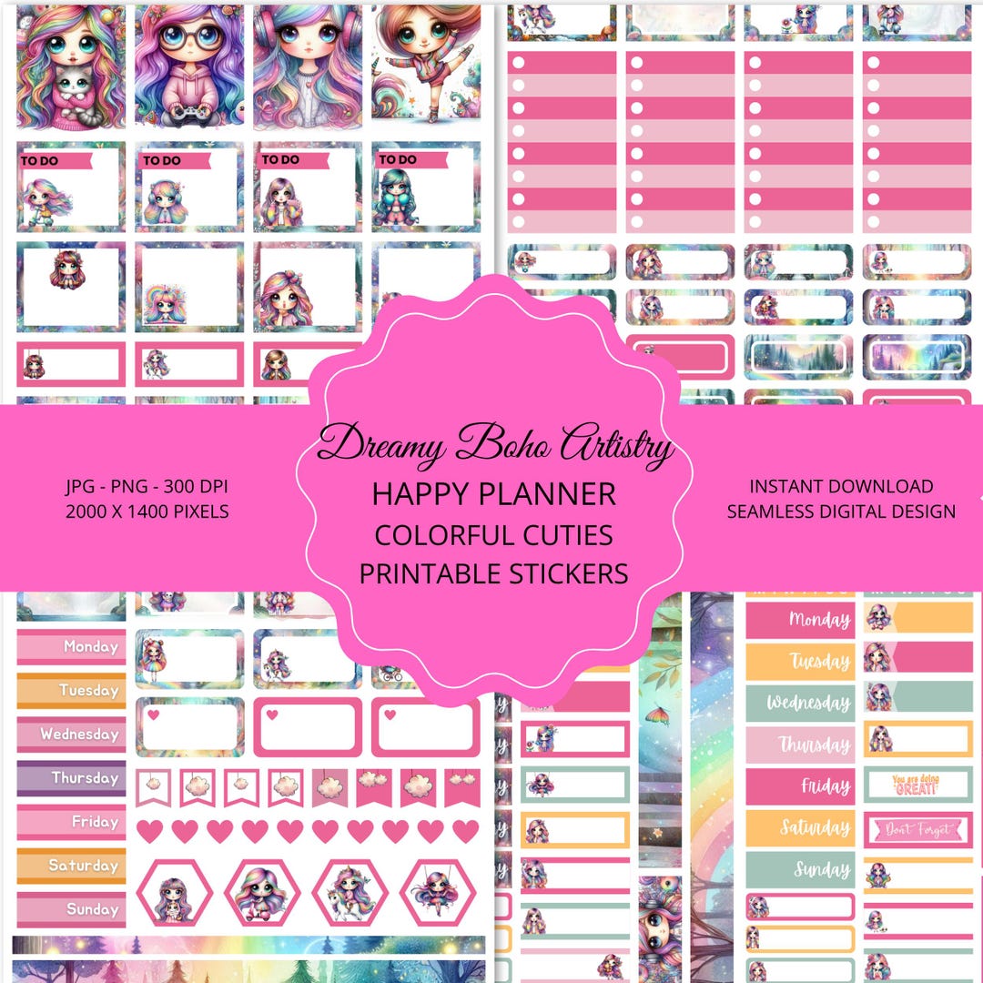 Happy Planner Printable Stickers, Colorful, Cute Quirky Girls Planner ...