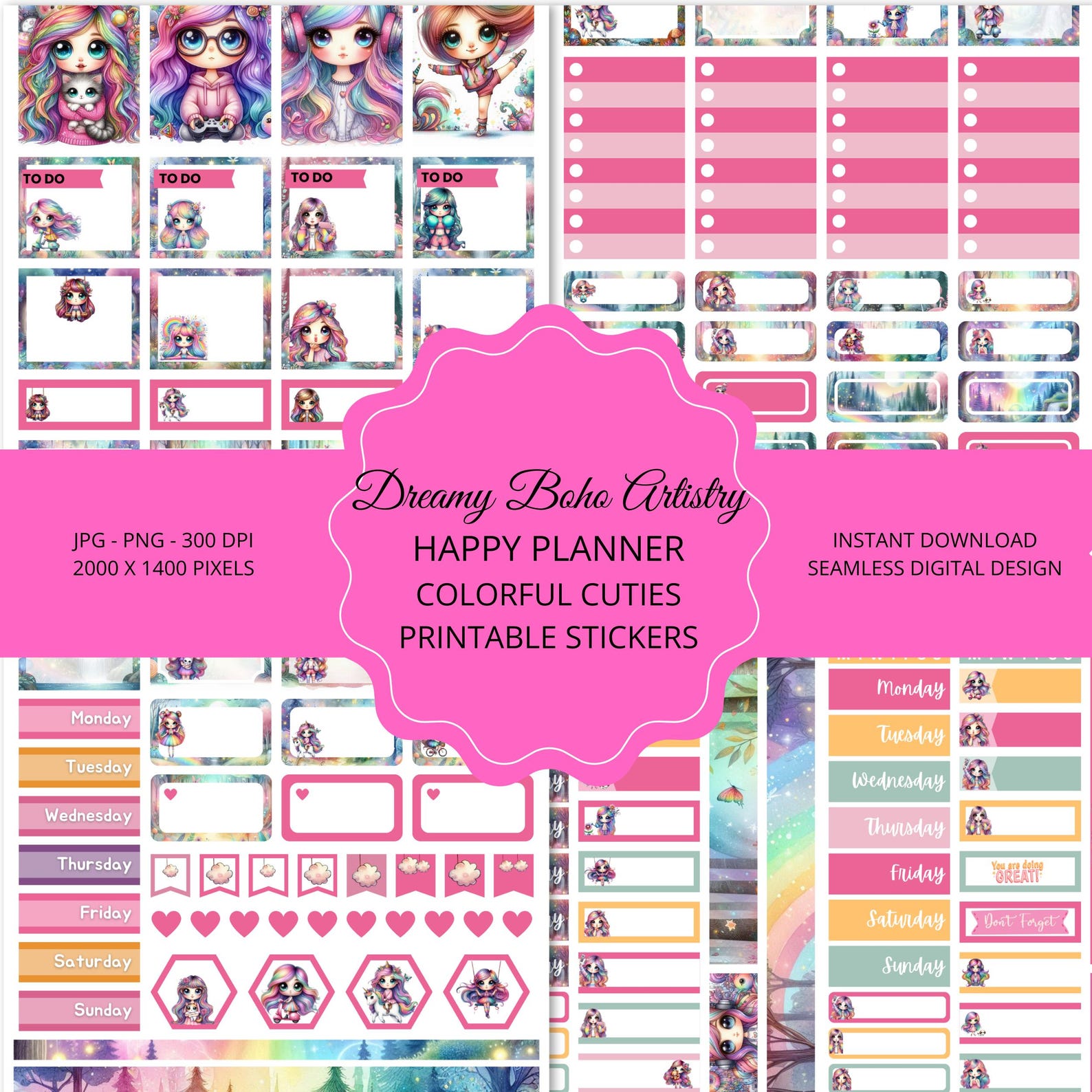 Happy Planner Printable Stickers, Colorful, Cute Quirky Girls Planner ...