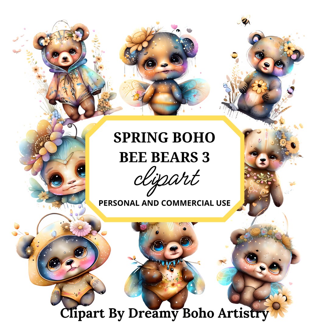 Adorable Boho Bears Clip Art, Bear PNG, Bear Wall Art, Digital Bears ...