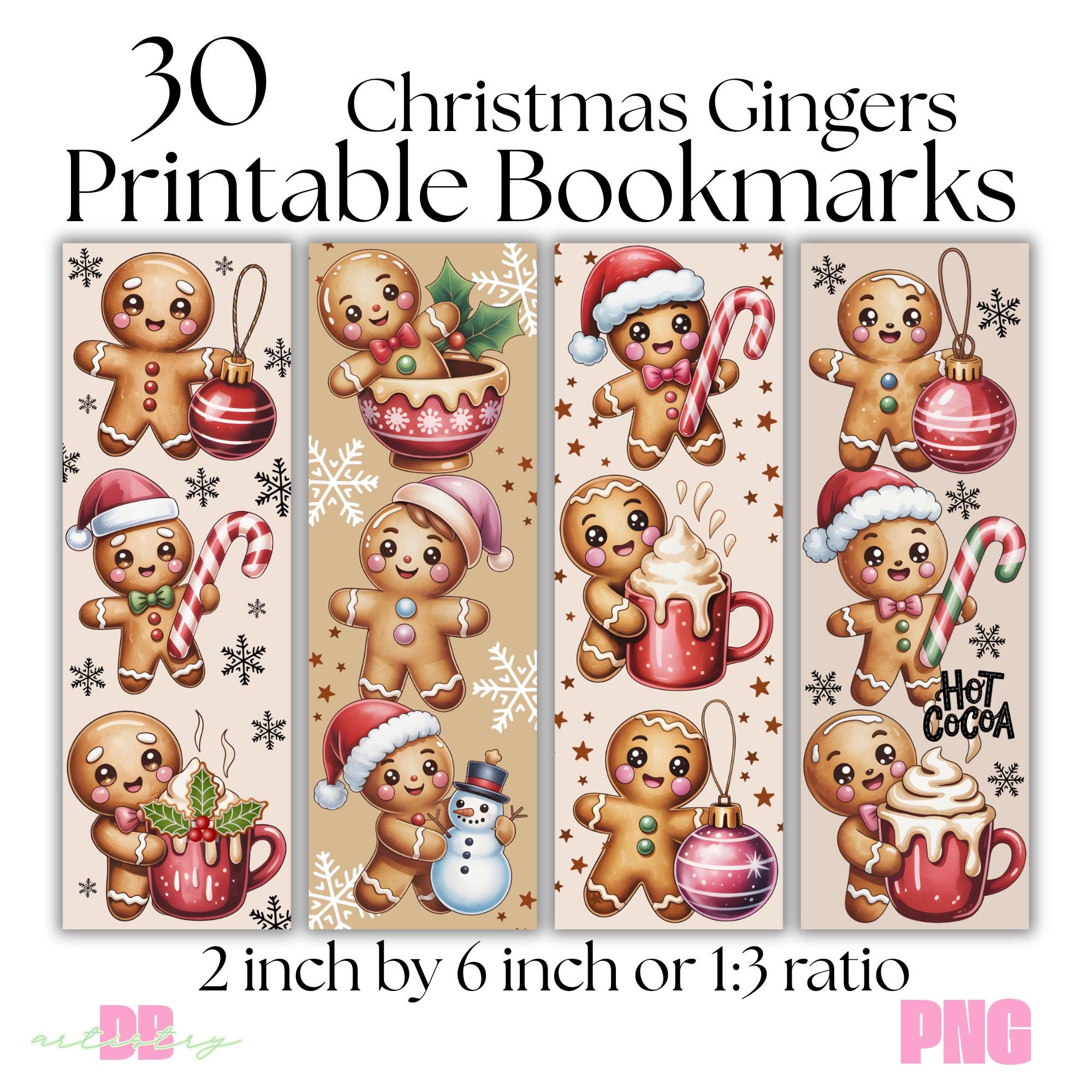 Christmas Gingerbread Bookmarks PNG Bundle | 30 Cozy Winter Bookmarks ...