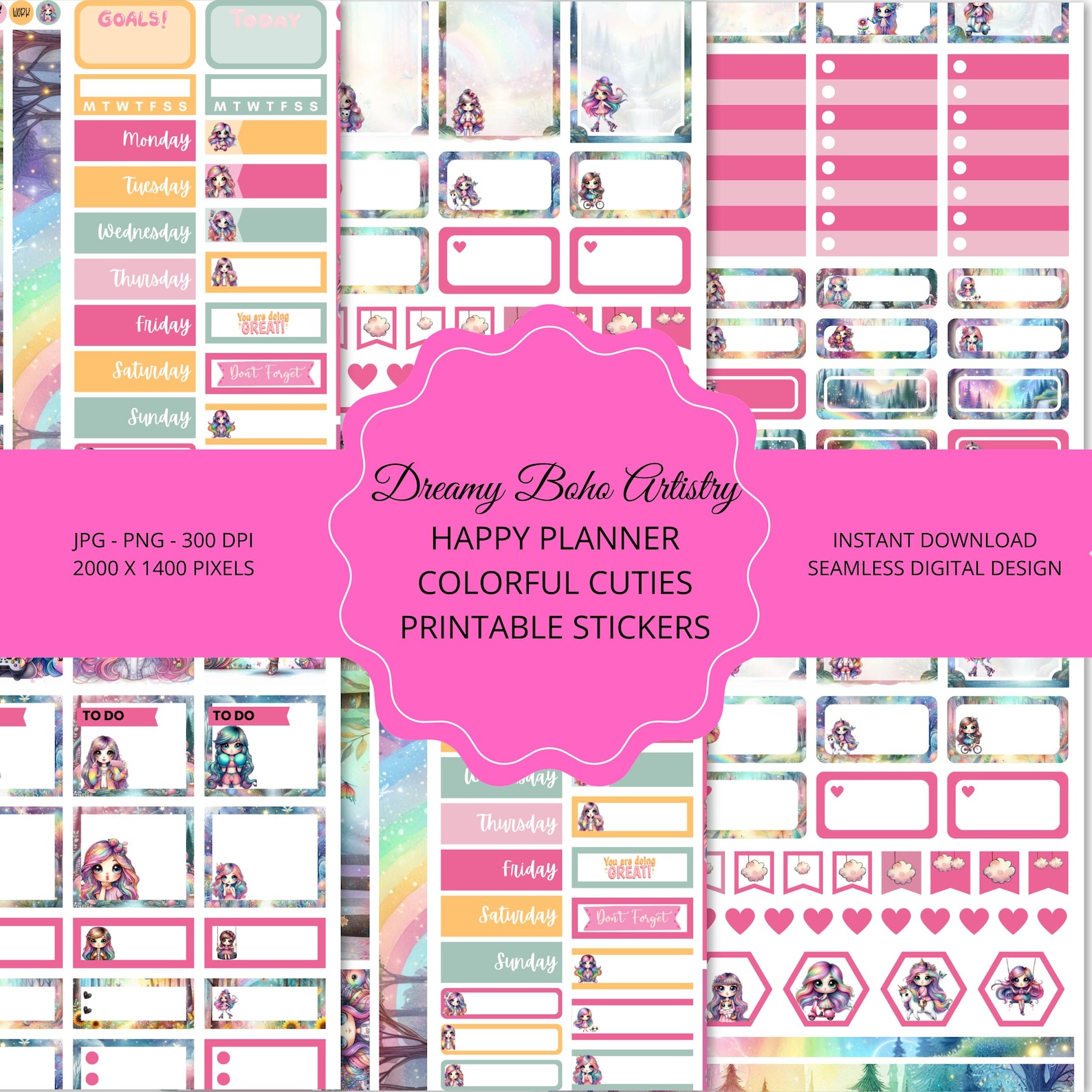 Happy Planner Printable Stickers, Colorful, Cute Quirky Girls Planner ...