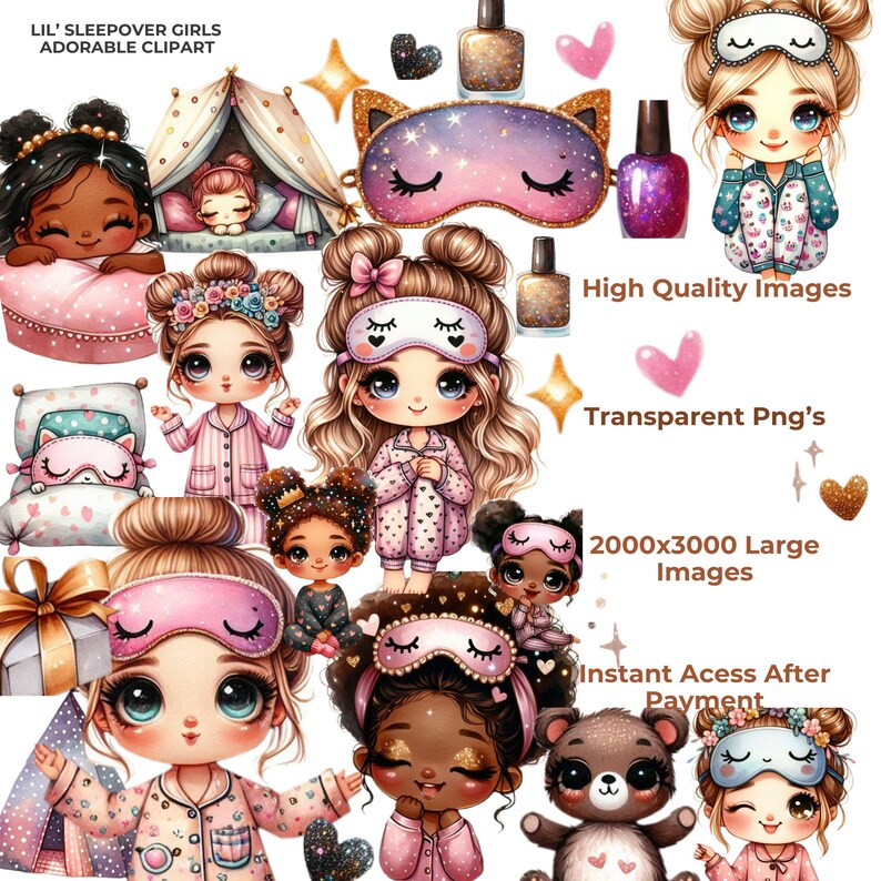 Lil Sleepover Girls Clipart, Sleepover Girl PNG, Slumber Party Girl ...