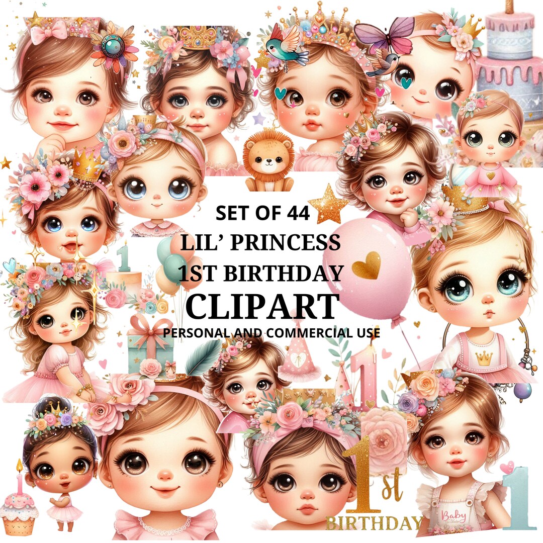 Baby Princess 1st Birthday Clipart, Baby Princess PNG, Princess Wall ...