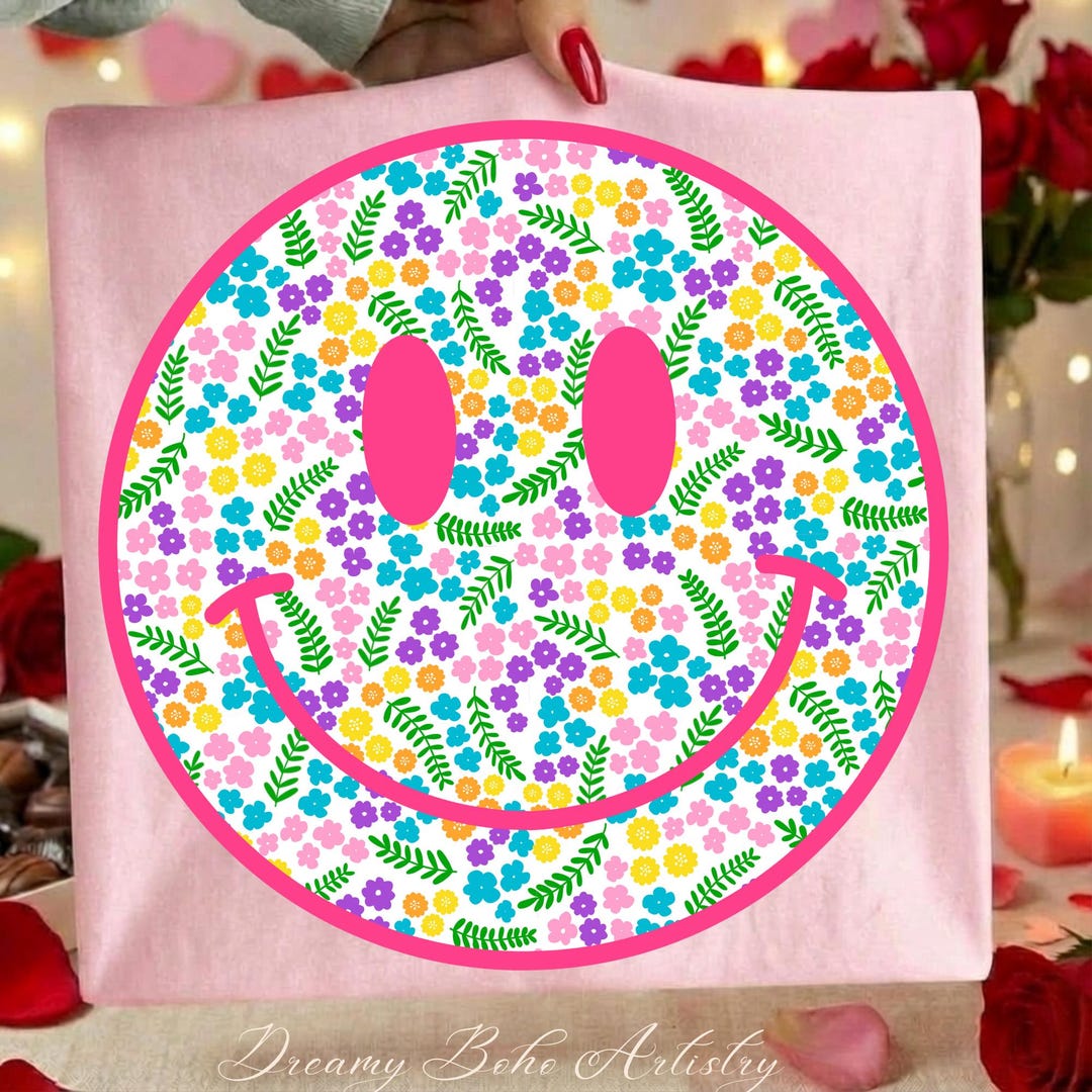 Floral Smiley PNG | Flower Smiley Face | Retro Design - Etsy