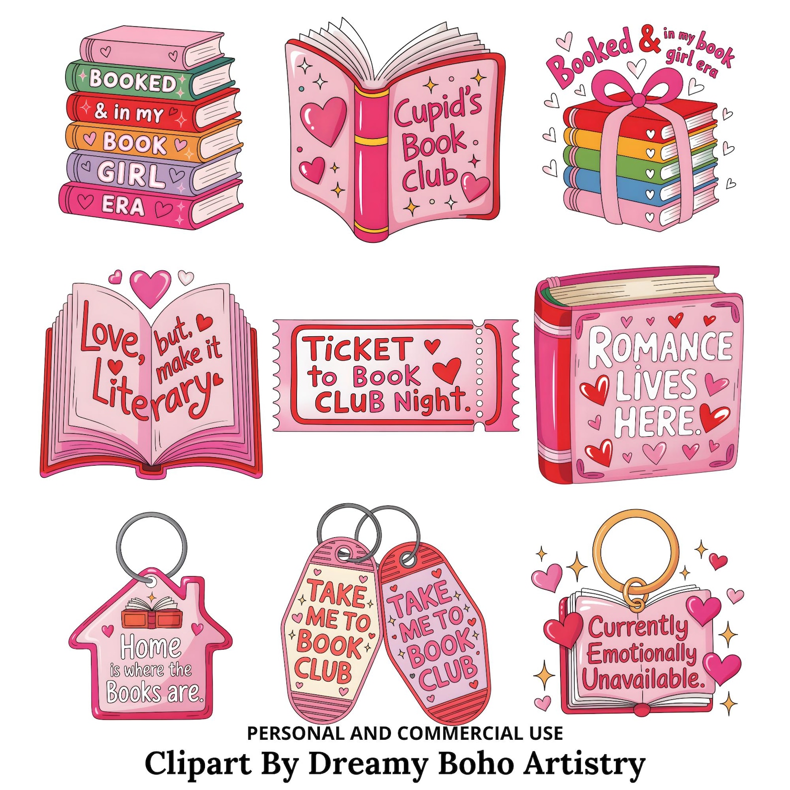 Booktok PNG Bundle | Romance Reading Stickers | Pink Book Lover Clip ...