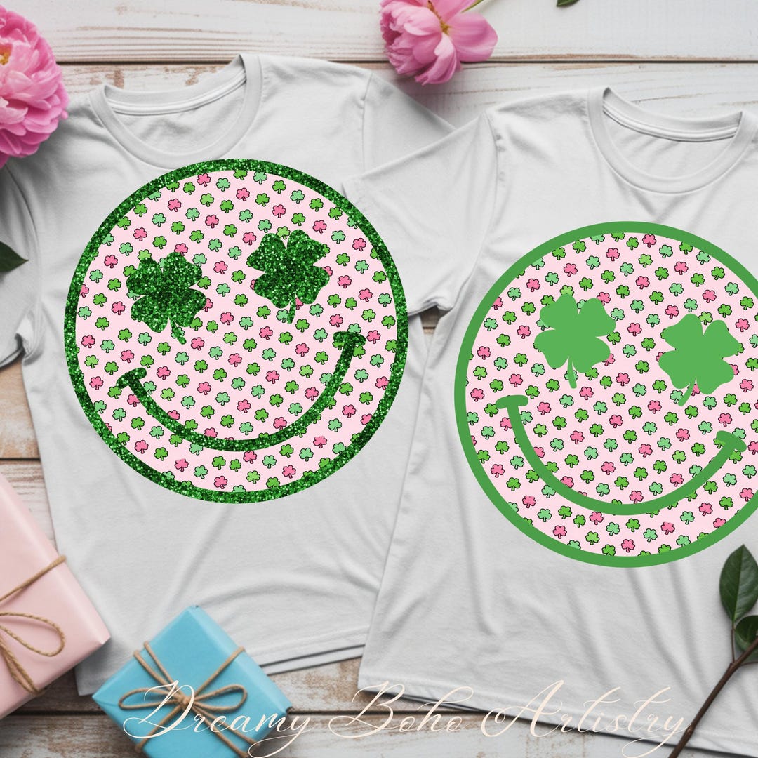 St. Patrick's Smiley Face PNG Bundle Pink Shamrock Shirt Designs - Etsy