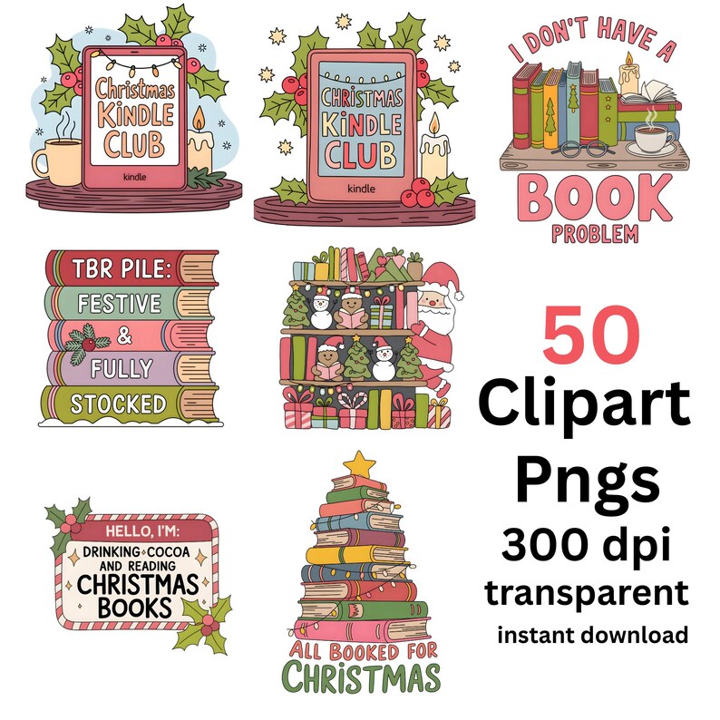 Bookish Christmas Bundle | Book Lover Clipart | Book Quotes | Funny ...