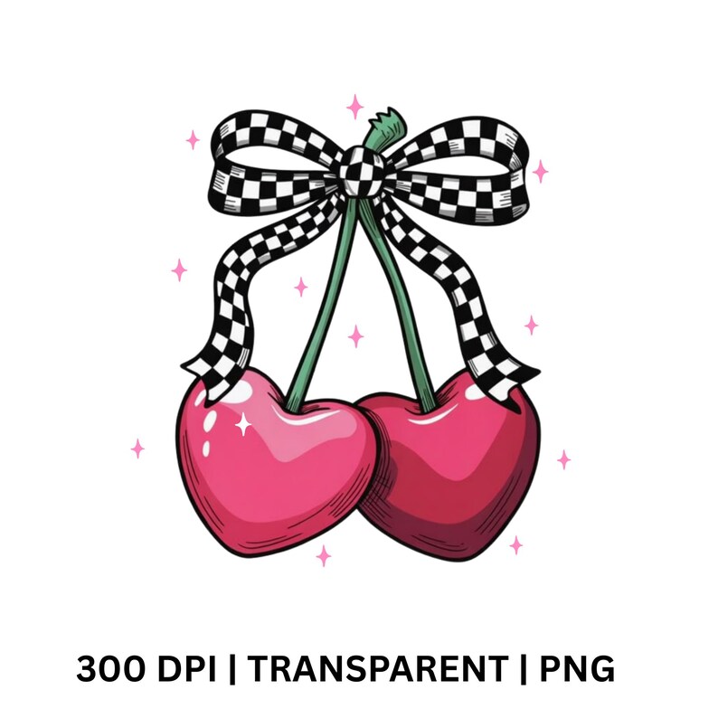 Coquette Cherries PNG Bundle | Checkerboard Cherry Bow Design ...