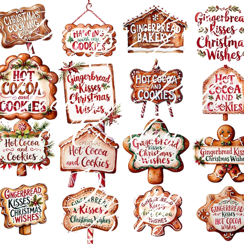Gingerbread Signs Clip Art, Christmas Sayings Clipart, Holiday Clipart ...
