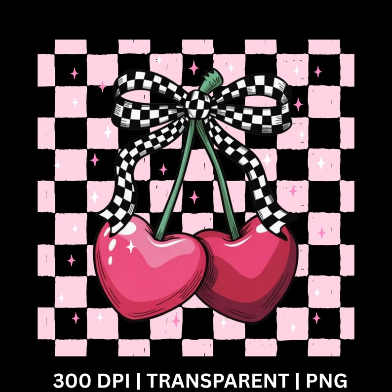 Coquette Cherries PNG Bundle | Checkerboard Cherry Bow Design ...