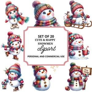 CU Cute Snowmen Clip Art, Adorable Snowman Png, Digital Snowmen PNG ...