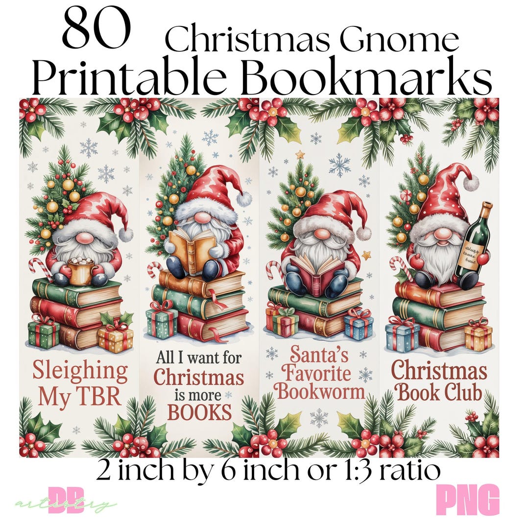 80 Christmas Gnome Bookmarks, Winter Bookish Bookmarks, DIY Bookmarks ...