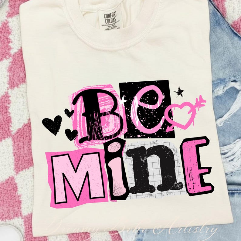Be Mine PNG | Ransom Letter Valentine Design | Trendy Pink Collage Text ...