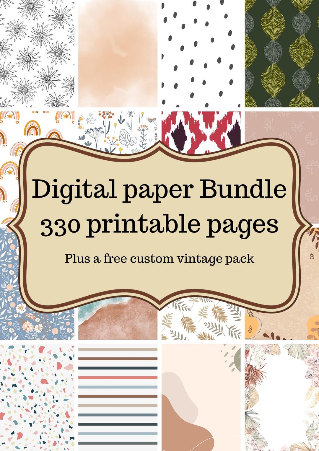 Kawaii Autumn Digital Paper Pack | Floral Watercolor Scrapbook (PDF) - Etsy