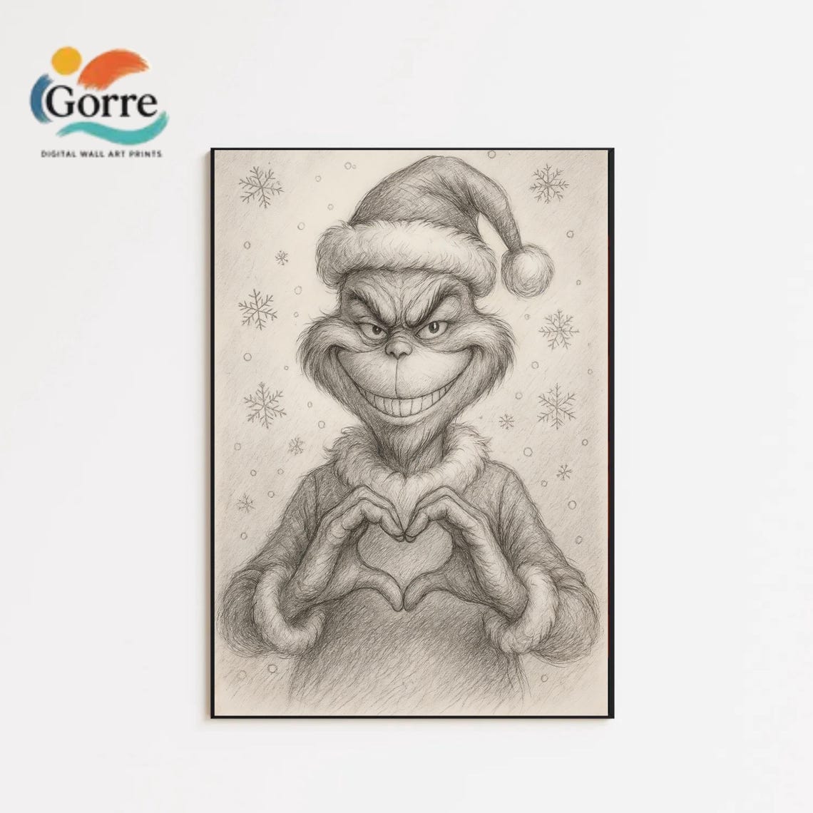Grinch Christmas Art | Hand-drawn Grinch With Heart Gesture | Holiday ...