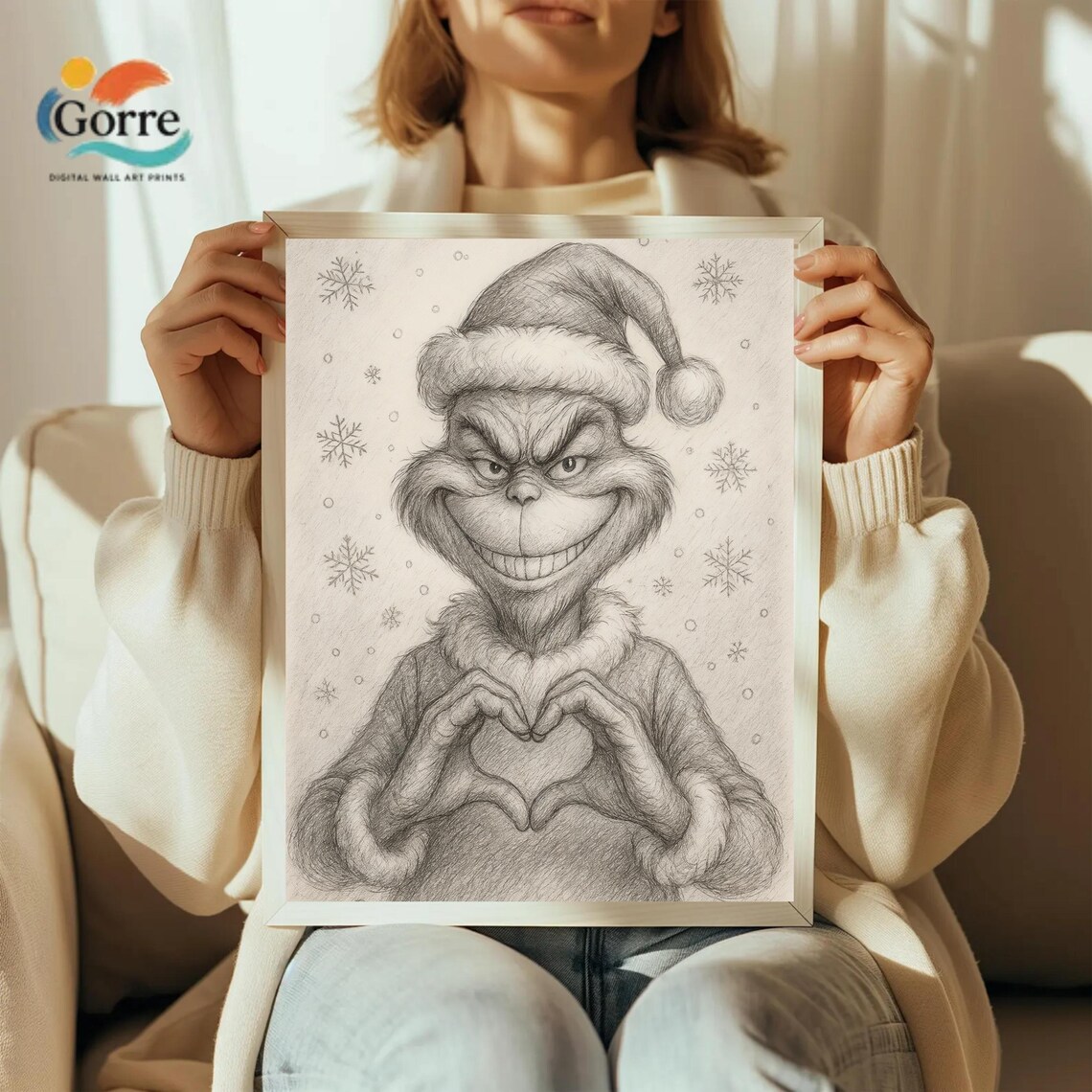 Grinch Christmas Art | Hand-drawn Grinch With Heart Gesture | Holiday ...