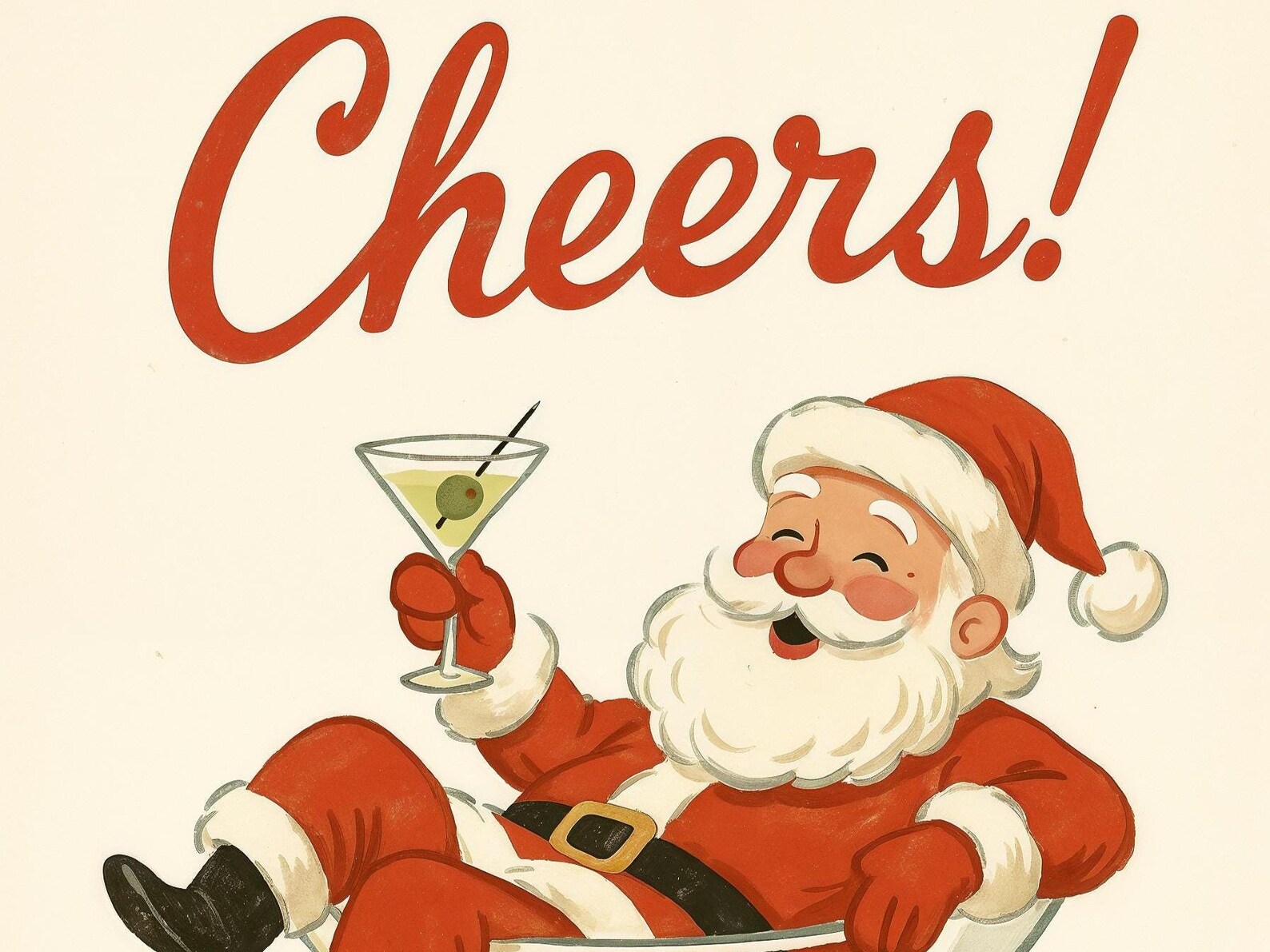 Vintage Santa Cheers Martini Glass Print | Retro Holiday Wall Art ...