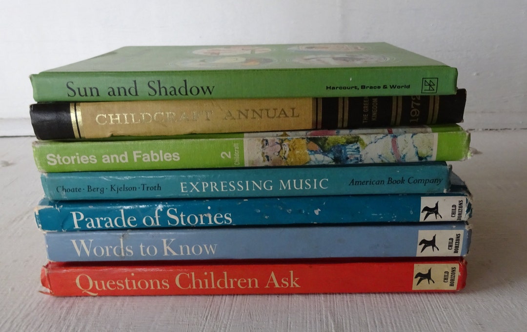 Vintage Children's Book Stack: 1970s School Books, Scrapbooking, Set ...