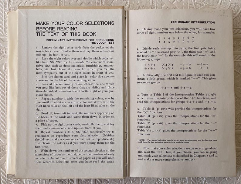 Vintage "the Luscher Color Test" Book: 1969 First Edition - Etsy