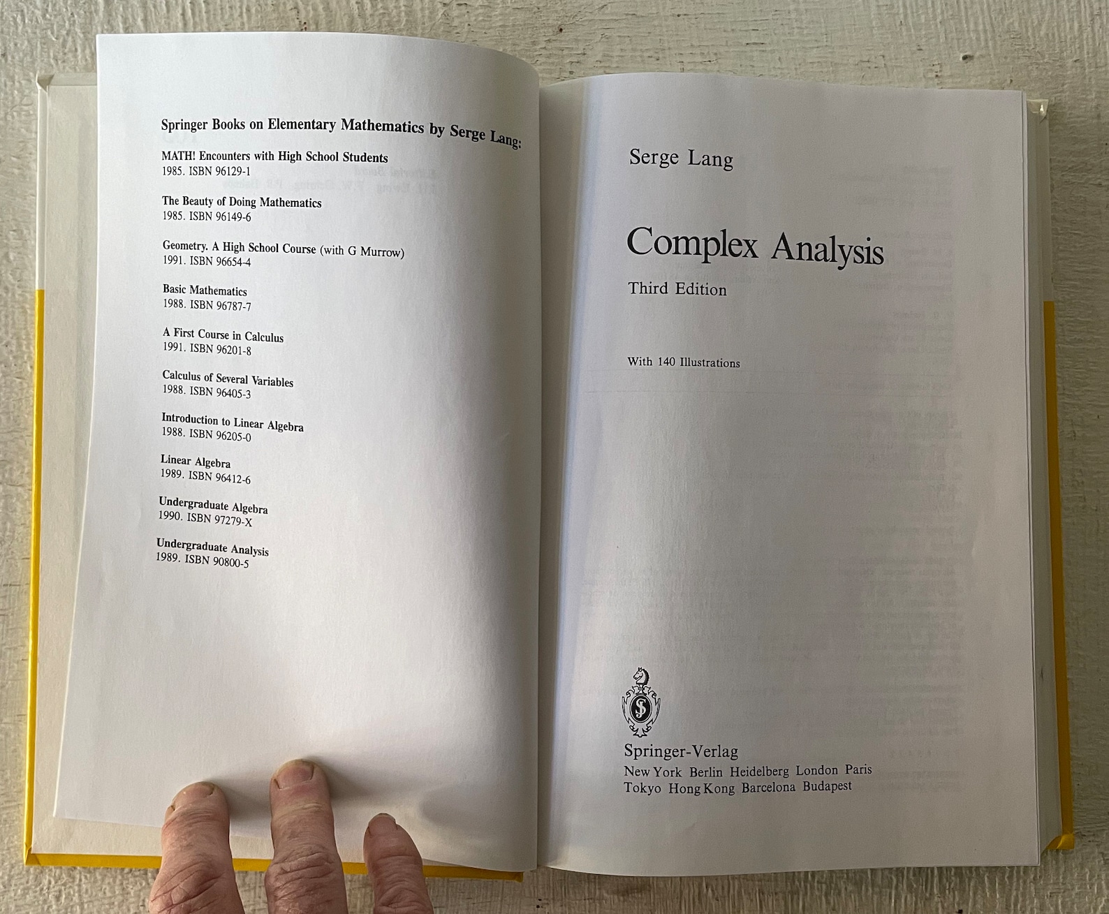 Vintage Complex Analysis Textbook by Serge Lang, Springer-verlag 1993 ...