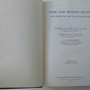 Vintage Textbook, Time and Motion Study and Formulas for Wage ...