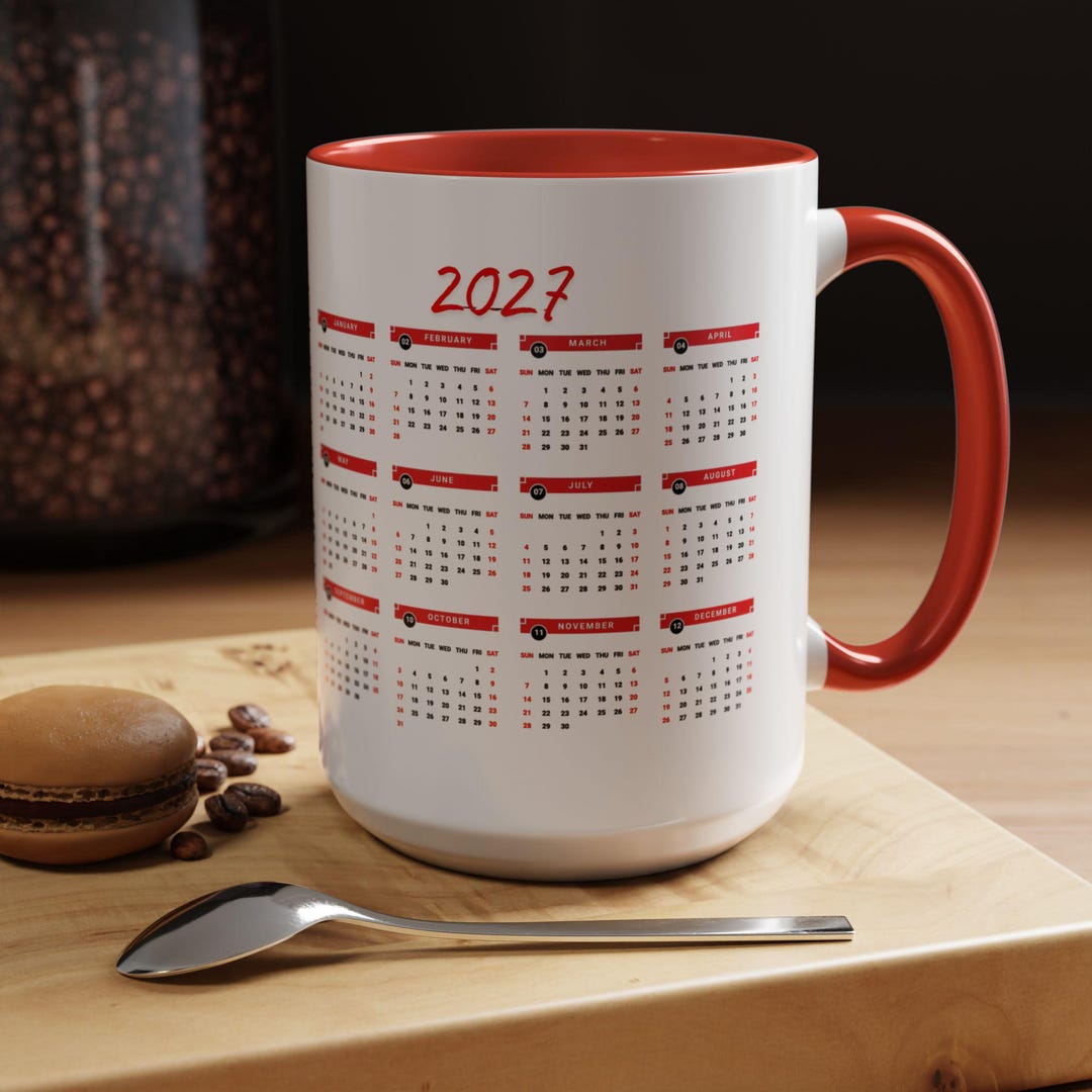 2027 Yearly Calendar Mug | Accent Coffee Mug - Etsy