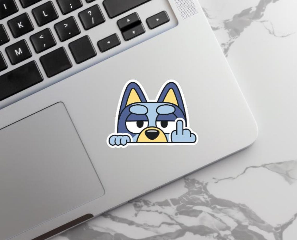 Funny Blue Dog Middle Finger Sticker, Sarcastic Waterproof Vinyl Decal ...