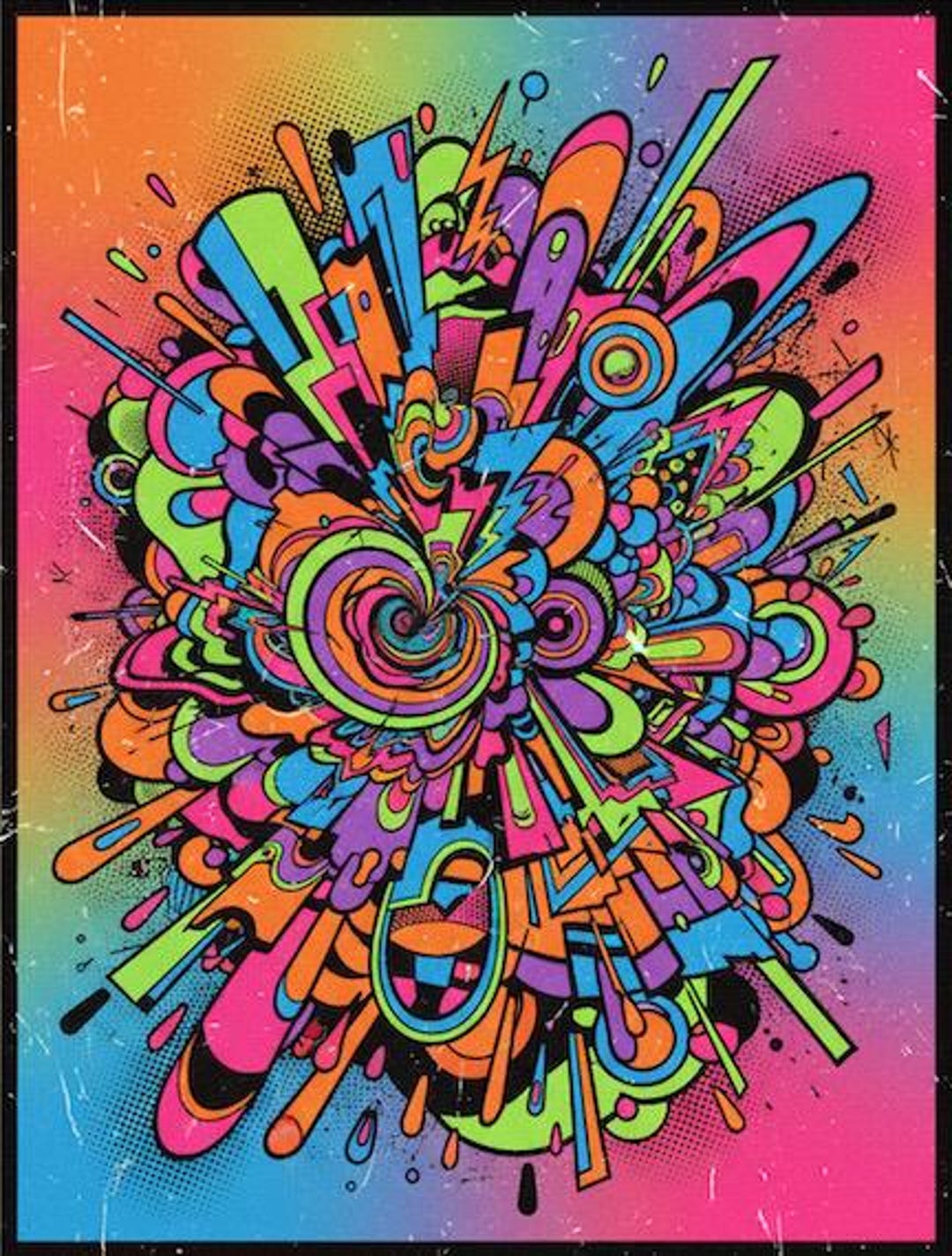 Neon Explosion Abstract Art Print - Psychedelic Wall Decor - 80s 90s ...
