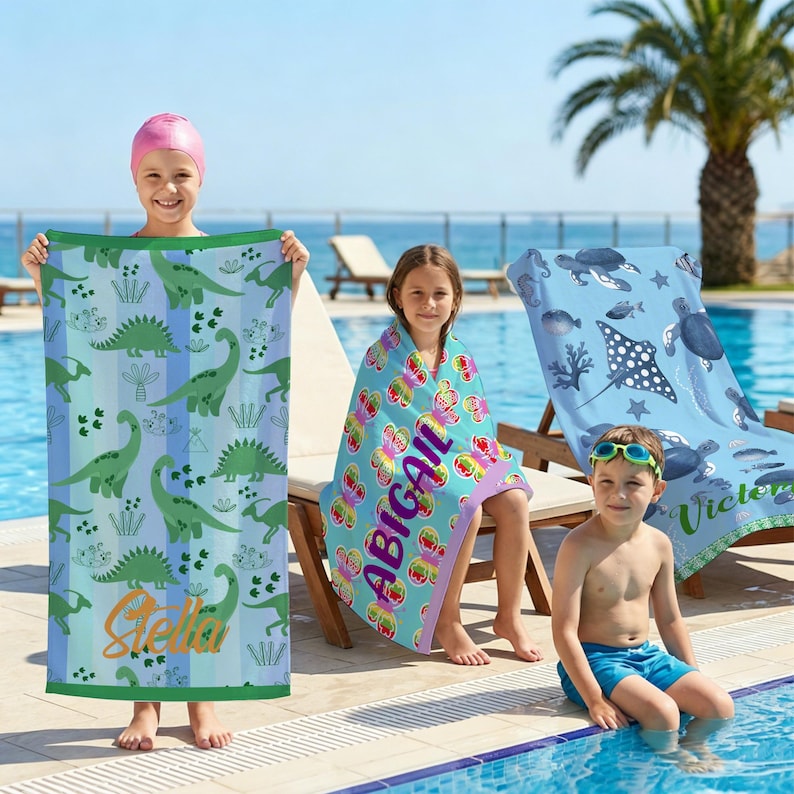 Personalized Beach Towel With Custom Name, Sea Turtle Dinosaur ...